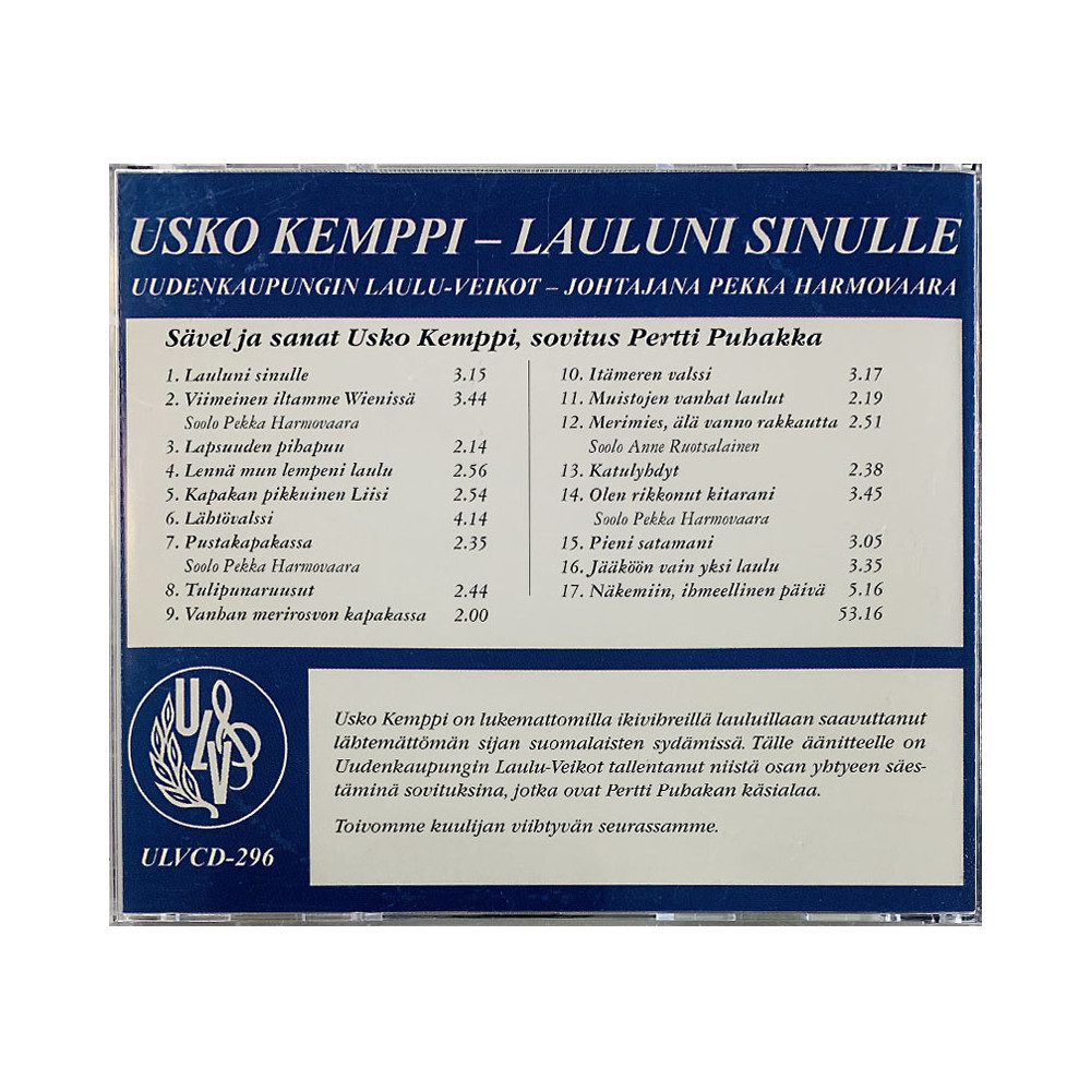 Uudenkaupungin Laulu-Veikot Lauluni sinulle Usko Kempin kauneimmat - CD